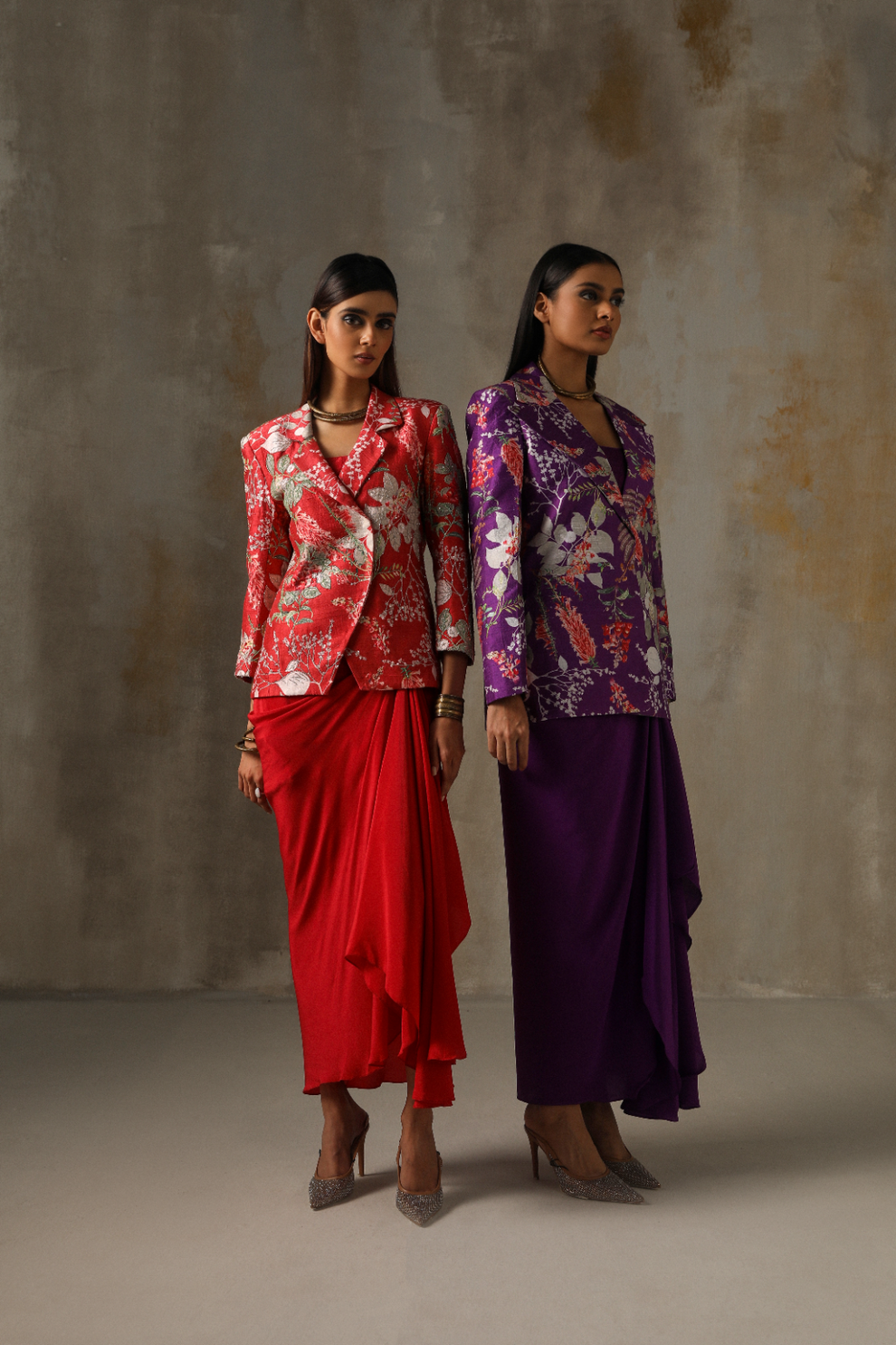 Purple Dhoti with Floral Printed Blazer – AJD Official